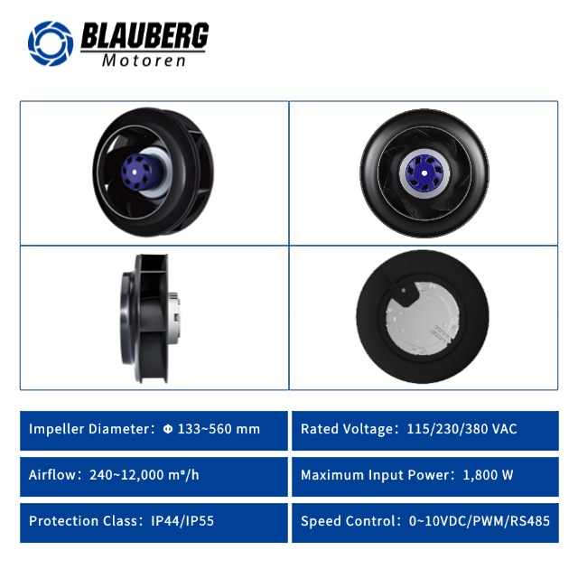 250mm EC Radial Backward Curved Centrifugal Fan for Air Handling Unit AHU Central Ventilation ...