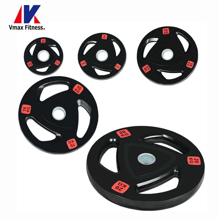 Barbell Weight Plate 5KG - 25 KG Rubber Tri Grip Barbell Plates Gym ...