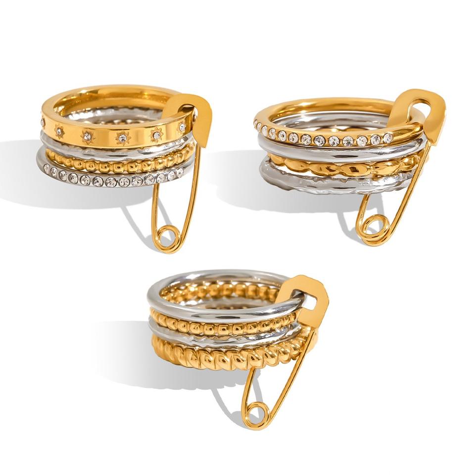 Trendy Gold Plated Stainless Steel Stacking Ring Natural Stone Wedding ...