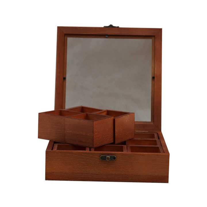 Square Masala Box - Durable Wooden Spice Rack Container