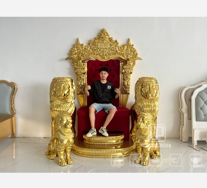 Customized Deluxe Gold Royal King and Queen Throne Large Wooden King's ...