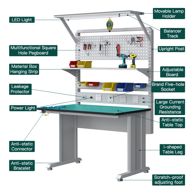 ESD Anti-Static Adjustable Metal Heavy Duty Modern Laboratory Workbench ...
