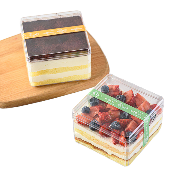 Clear Plastic Square Dessert Cups with Lids for Cakes & Cookies, OEM