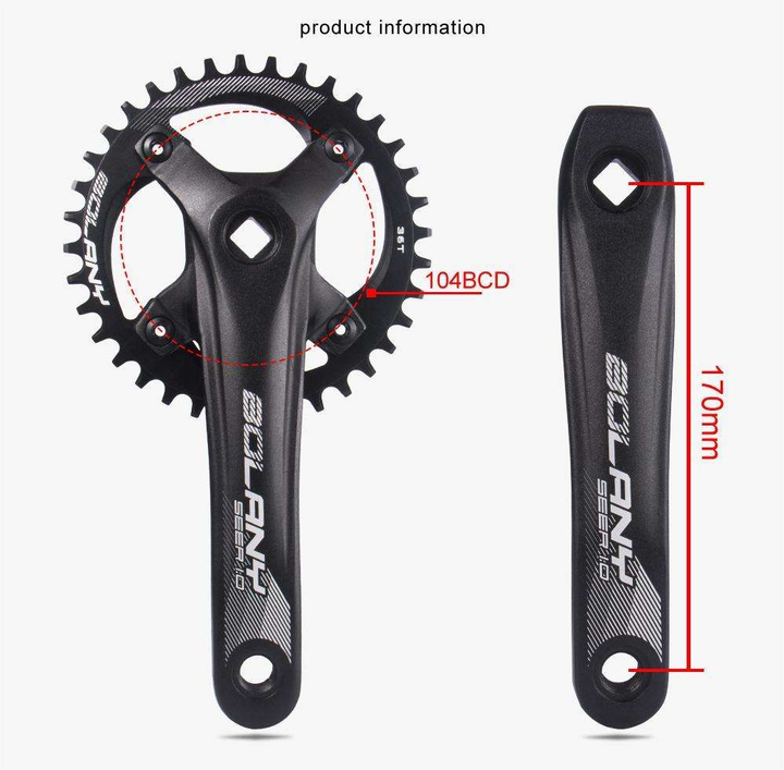 34T 36T Mountain Bike Crankset Chain Wheel 170mm 104BCD Square Hole ...