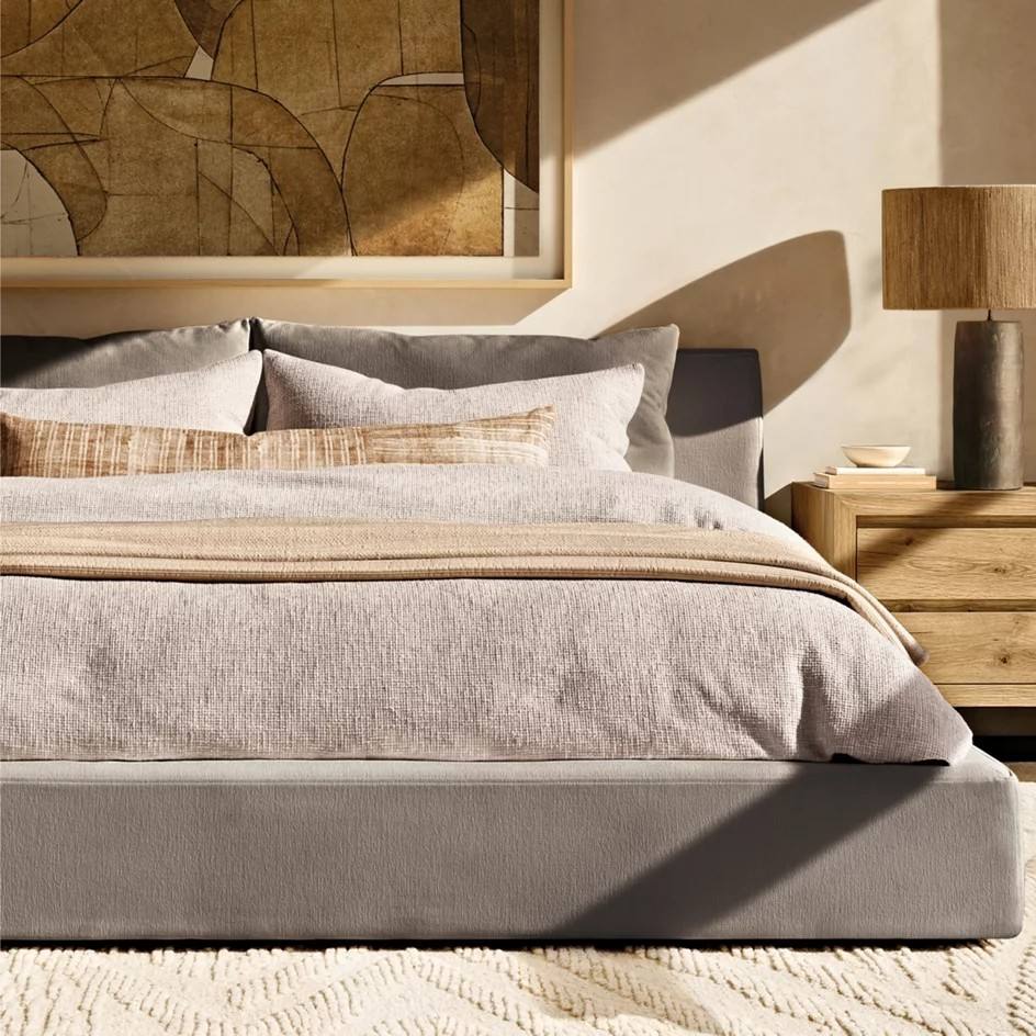Cloud Slipcovered Panel Bed Minimalist French Style Upholstered Bed ...