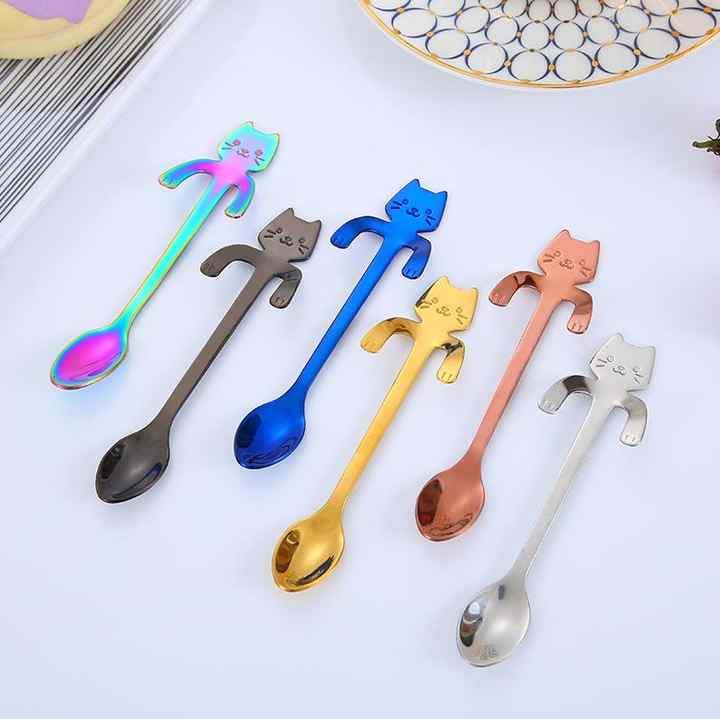 Stainless Steel Cartoon Cat Spoon Mini Cute Teaspoon Dessert Snack ...