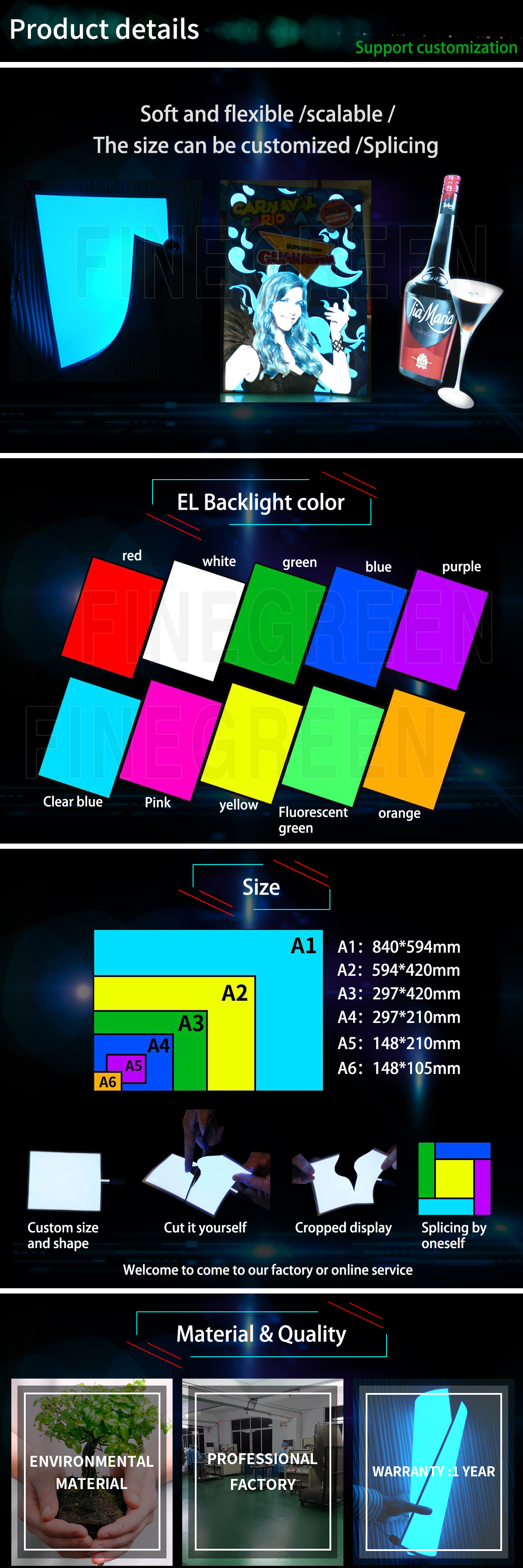 Electroluminescent El Panel Backlight Cuttable A4 Size EL Backlight-005 ...