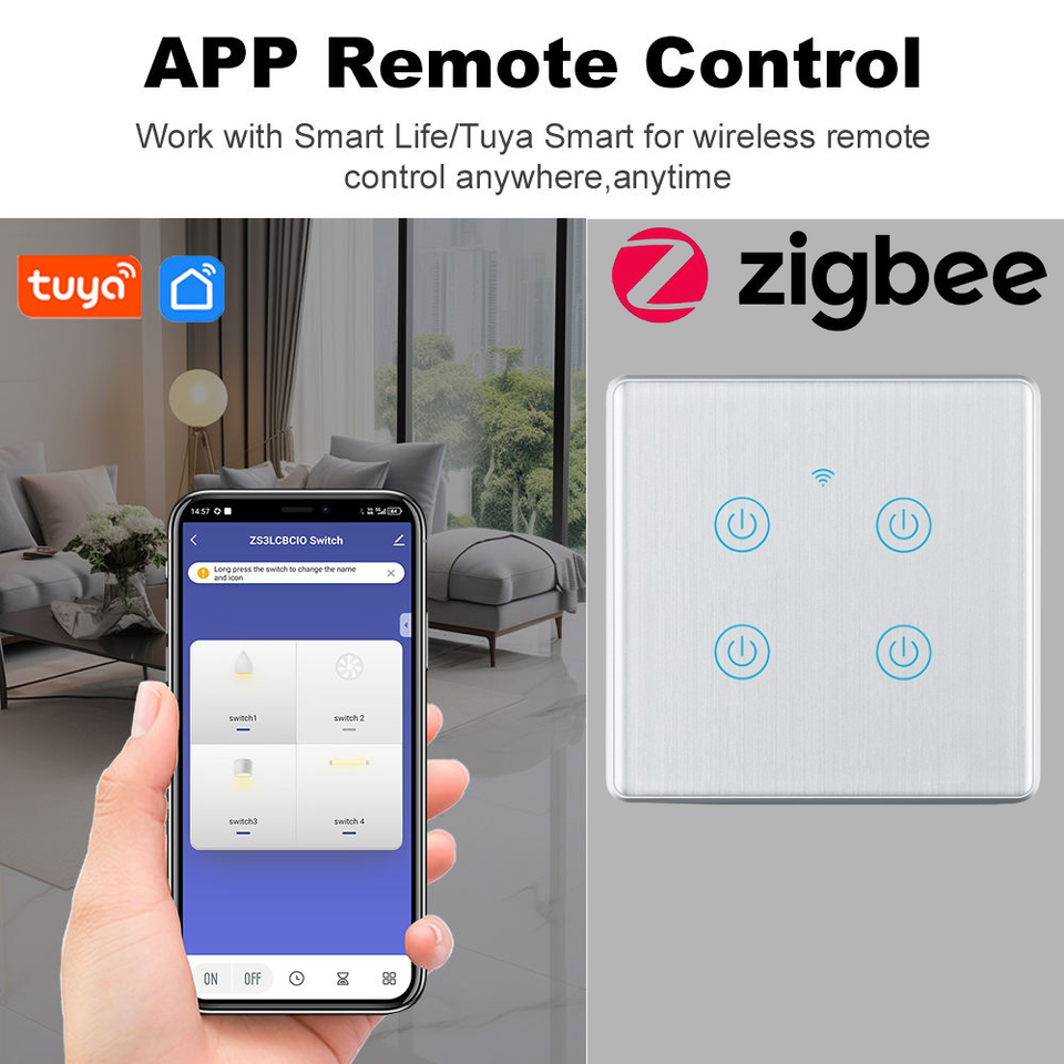 ZigBee SmartLife Touch Panel Brushed Glass Aluminum Frame Smart Wall ...