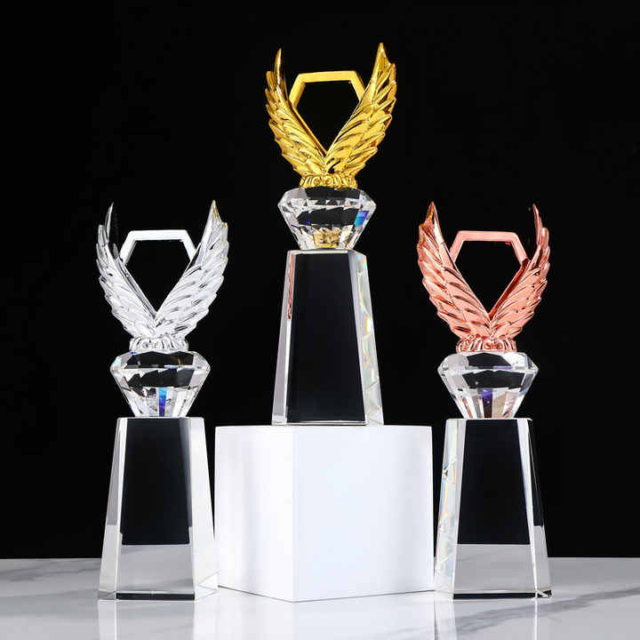 High Quality Cheap Winged Metal Glass Crystal Trophy Black and White ...