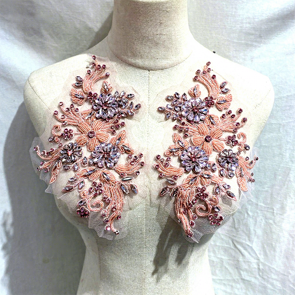 Mesh Gold Heavy Handmade Beaded Flower Applique Full Diamond Embroidery ...