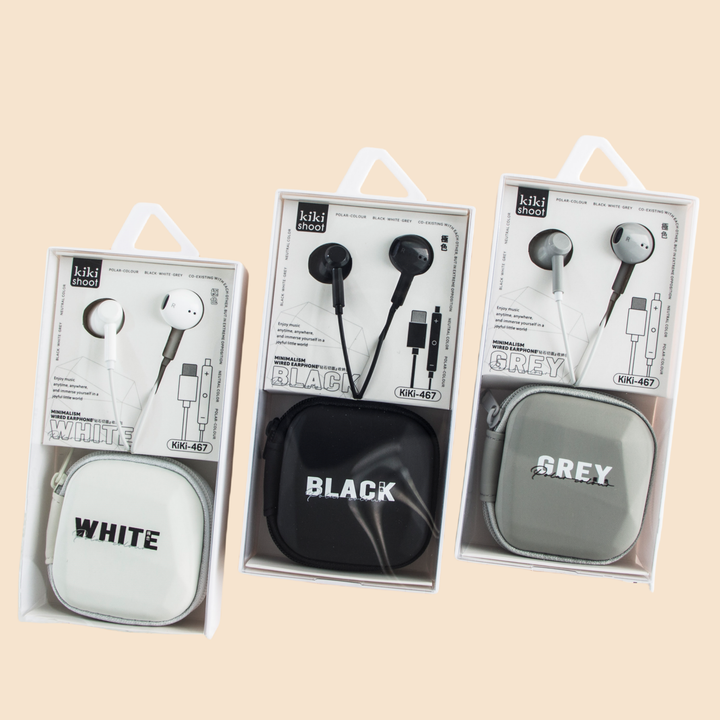 KIKI SHOOT Official KIKI-467 Black White Gray Earphones for IPho 15 USB ...