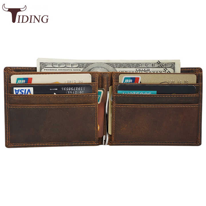 Tiding Custom Men Vintage Crazy Horse Genuine Leather Wallet