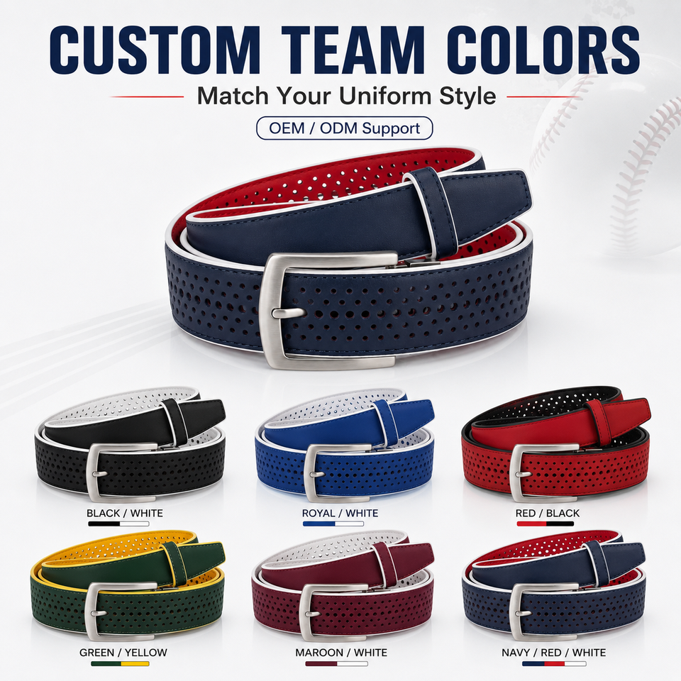 Baseball Uniform Belt Maroon White Custom Team Belt Perforated PU ...