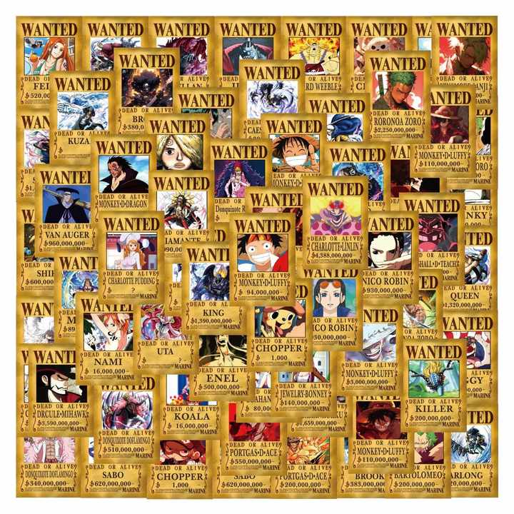 Newly 100PCS Yellowing Anime Luffy Wall Collage One Pieces Wanted ...