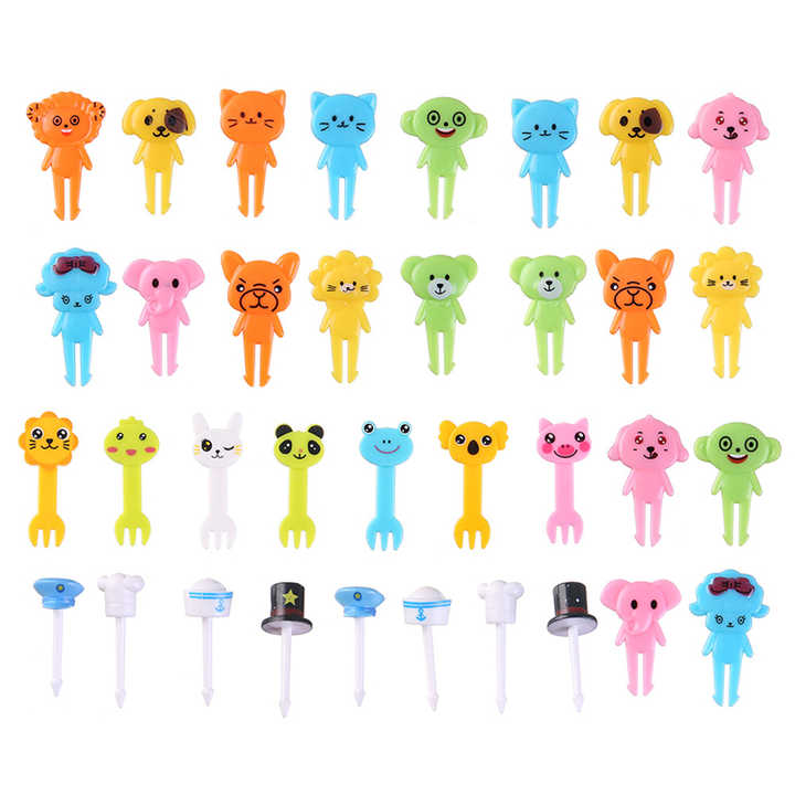 Cartoon Animals Mini Forks Set for Kids Bento Fruit Pick & Toothpick ...