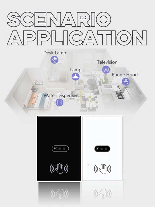 Smart Wall Light Switch Infrared Sensor Glass Screen Panel US 90-250V ...