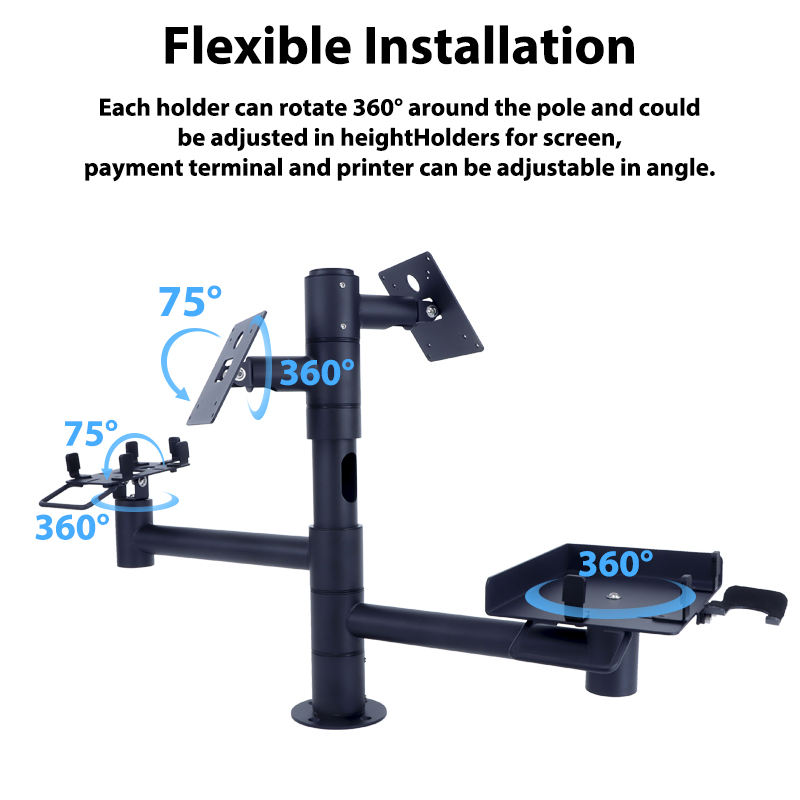 Custom Double Screen Pos Pole Mount with Keyboard Tray
