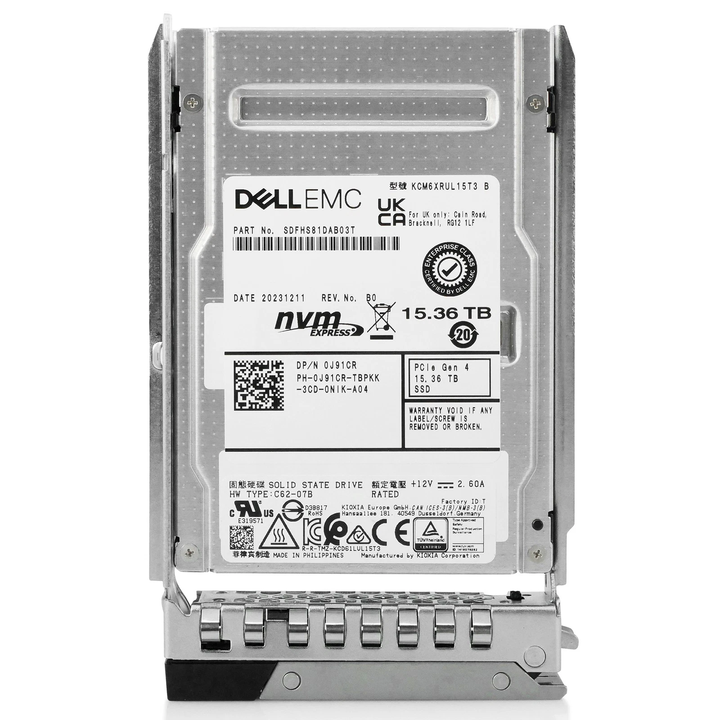 For DELL EMC 0J91CR 15.36TB PCIe Gen 4 U.3 NVMe 2.5" G14/15/16 SSD Hard ...