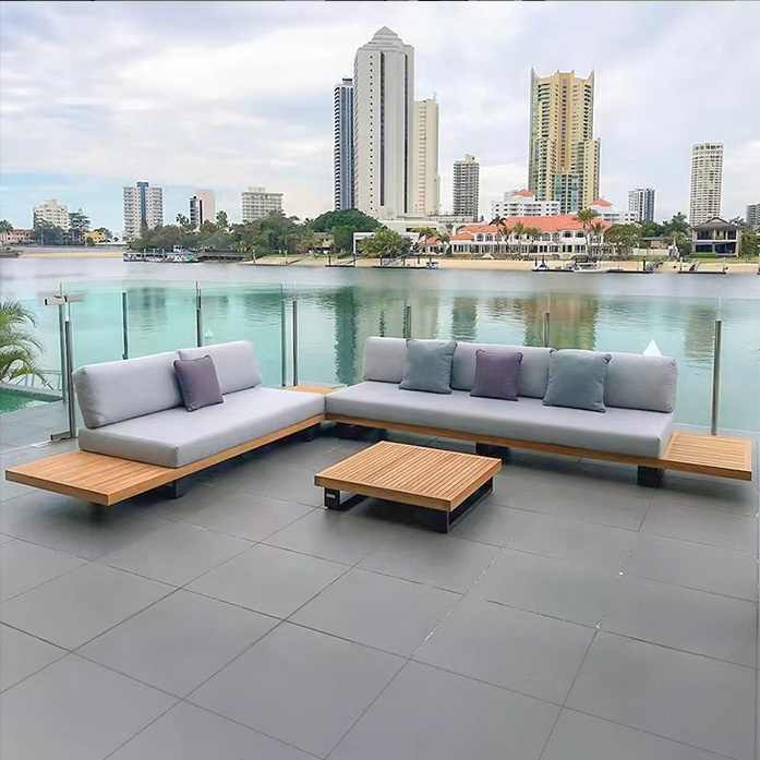 Modern Luxury Teak Outdoor Sofa Set Aluminum Frame for Living Room Park ...