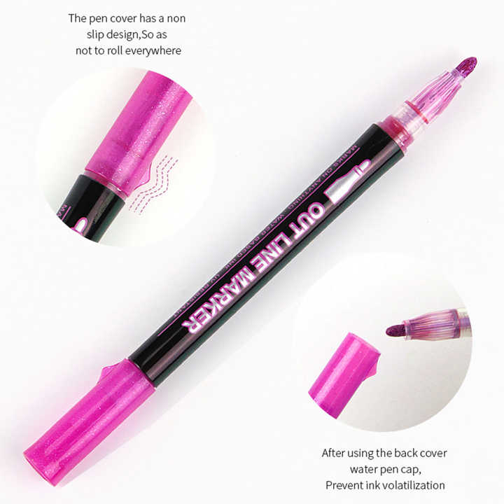 12 Colors Self Outline Metallic Markers - Artistic Glitter