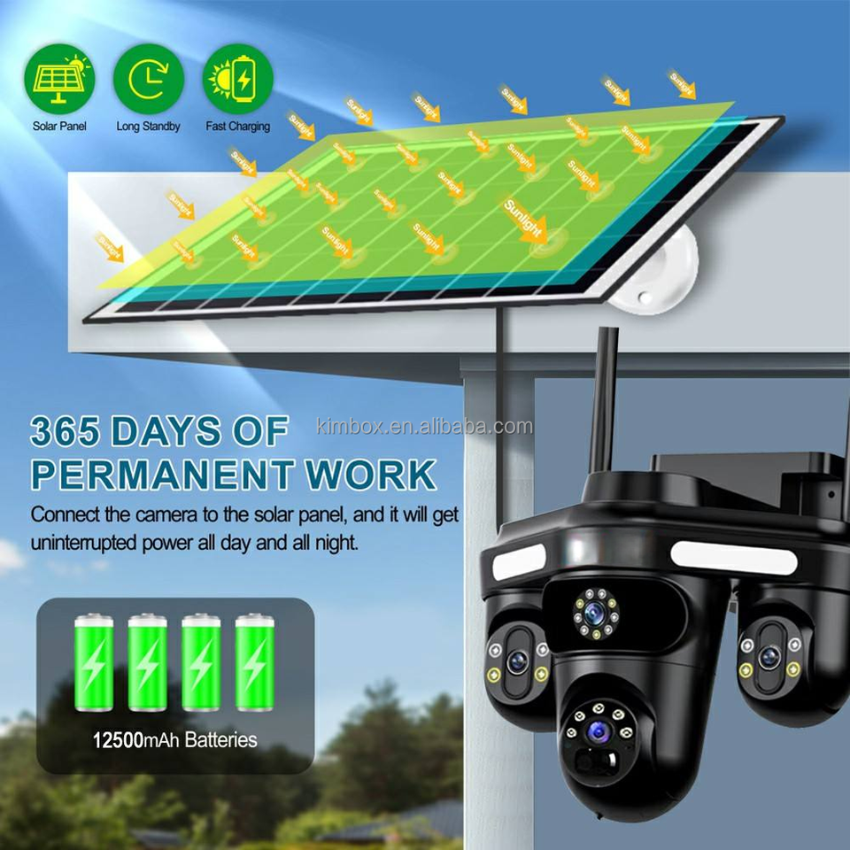 Three Screens Solar Powered Cctv Camera System Outdoor Wireless Full ...