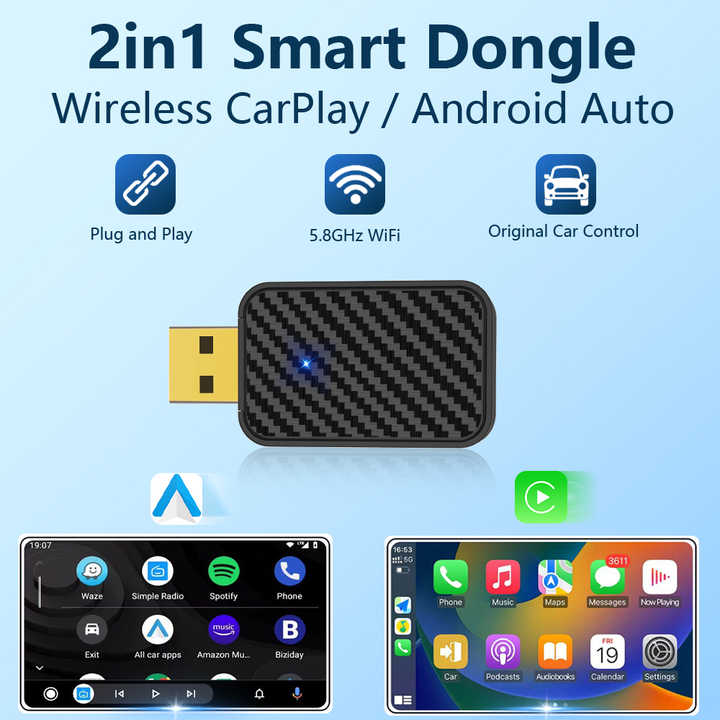 Mini 2 in 1 USB Wired to Wireless Carplay Adapter for Apple Carplay ...