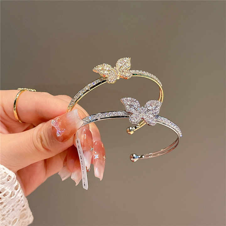 Luxury Gold Plated Crystal Butterfly Bracelet Women Open Adjustable ...