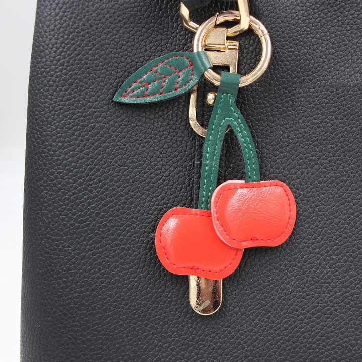 Personalized PU Leather pink Cherry Keychain for Bags Charms Mini Fruit ...