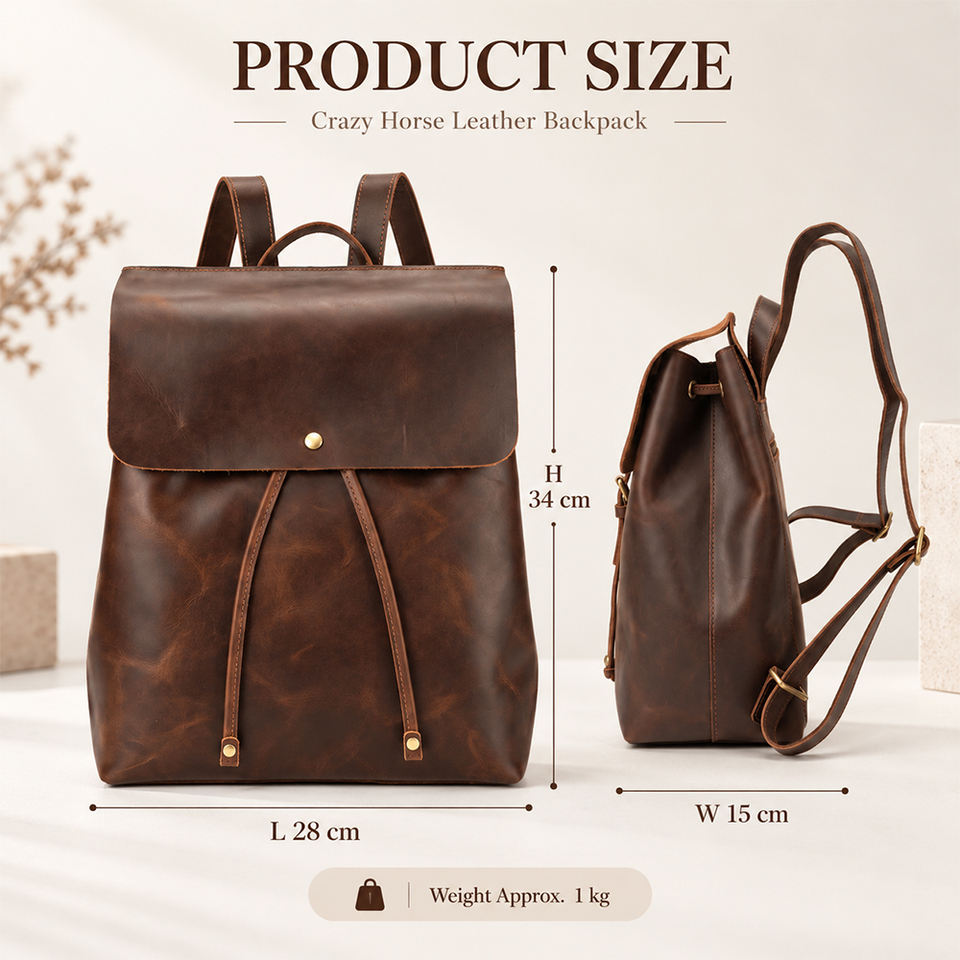 Custom Vintage Crazy Horse Genuine Leather Women Backpack Waterproof ...