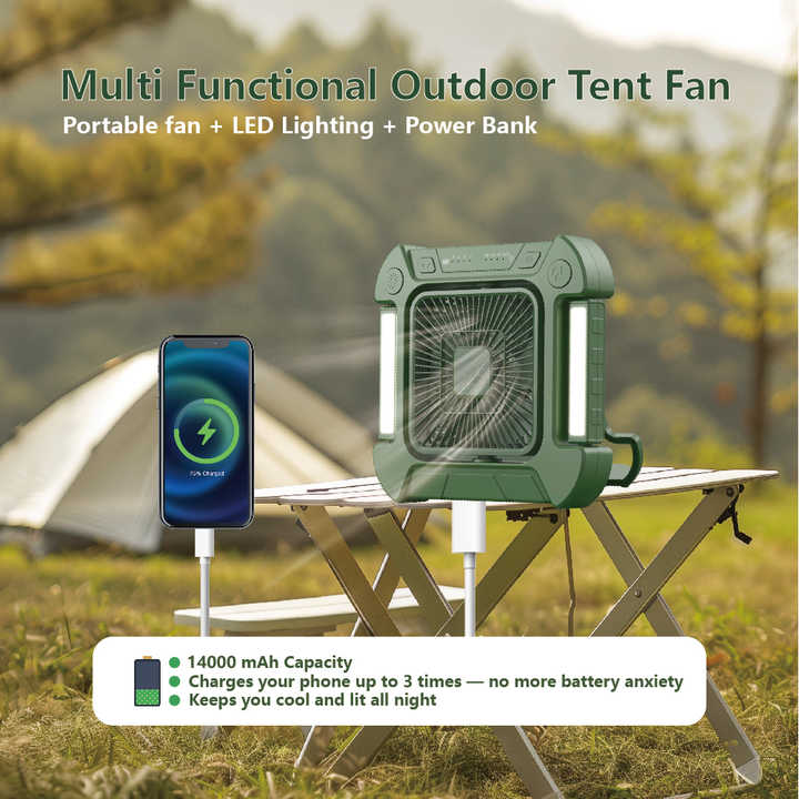 2025 New Design Compact Camping Fan LED Light Bank Rechargeable DC ...