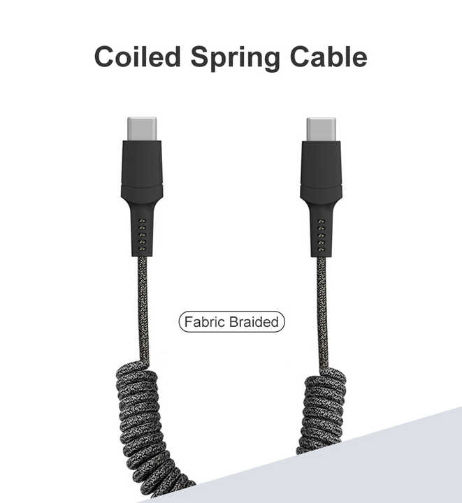 Spiral Curly Braided Type C PD USB Data Cable - Durable & Fast Charging