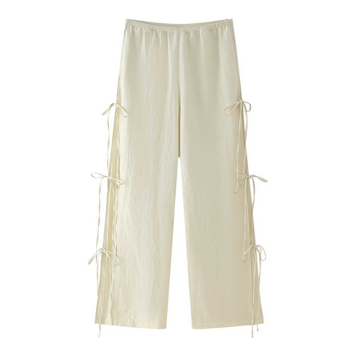 Kaopu Za Women With Ties Nylon Pyjama-style Pants Vintage Mid-rise Wide ...