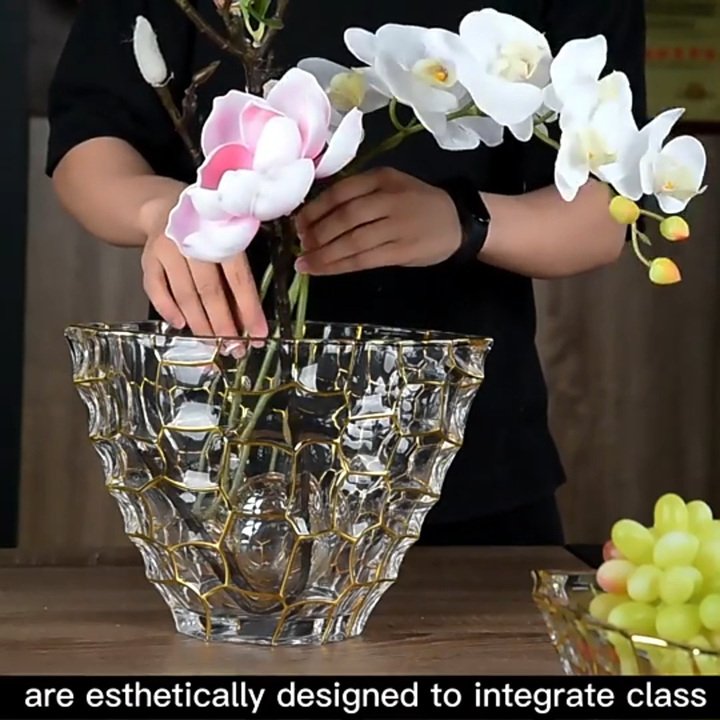 235mm Bohemian Gold Ice Cube Tabletop Vase Hand Painted Boat Shape ...