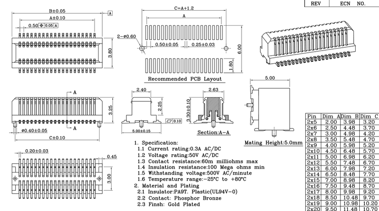 Hot New 0.5mm 0.8mm Pitch 52p Board-to-Board Connector Products from ...