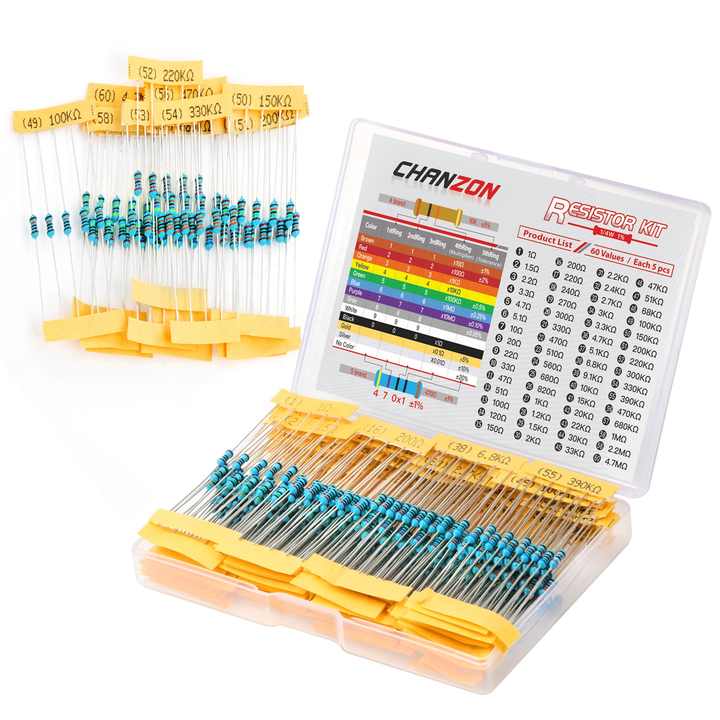 Chanzon Resistor Kit - 300 Pcs, 60 Values, 1-47mohm