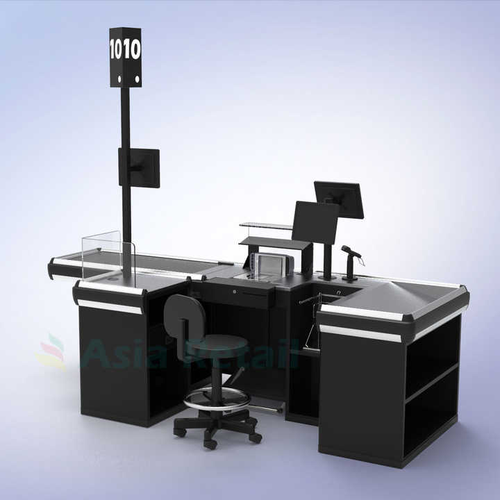 America Supermarket Cashier Checkout Counter with POS Equipments