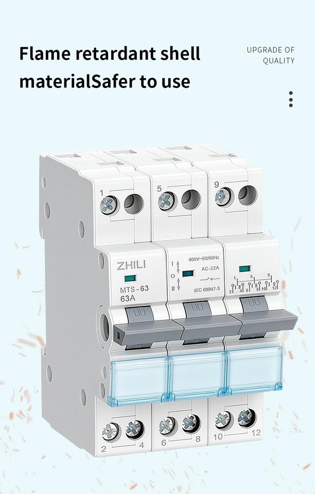 3P Dual Power Transfer Switch MTS-125-3P (6-63A) Manual PC Type Single ...