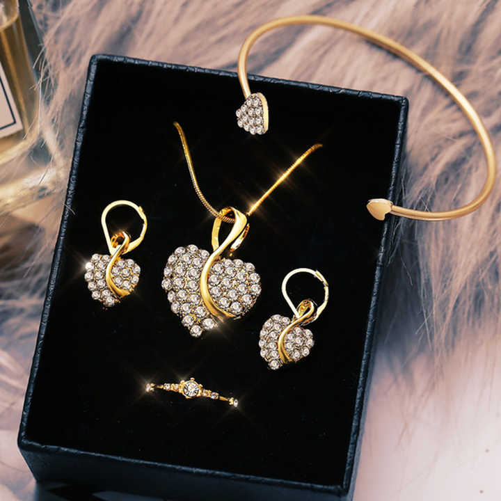 Romantic Heart Zircon Crystal Necklace Jewelry Set