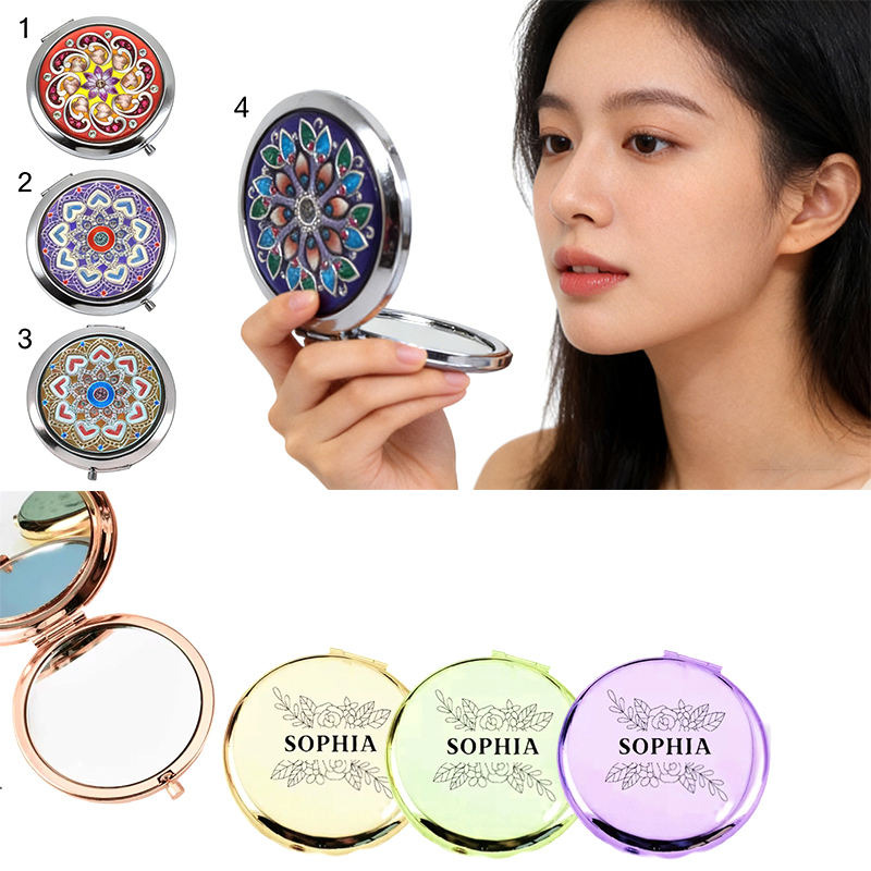 Round Metal Compact Mirror Custom Printed Portable Makeup Accessory ...