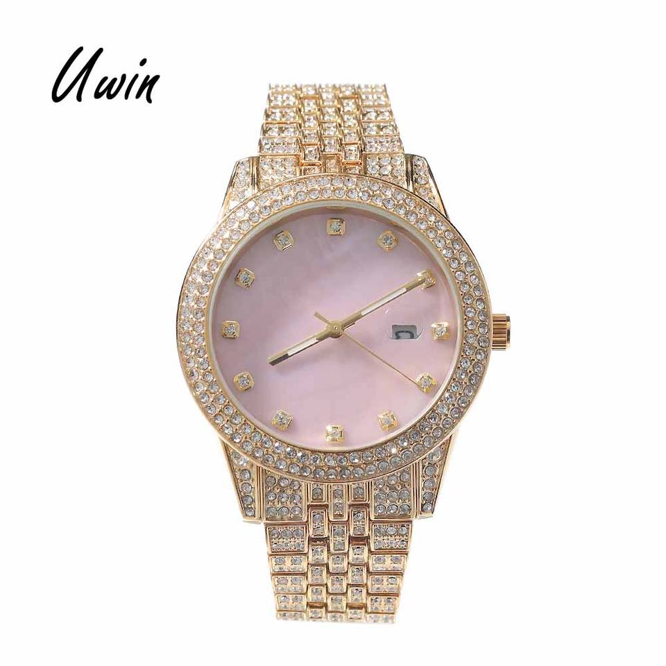Two-Tone Brushed Texture Dial Watch Pink Blush Diamond Stainless Steel ...