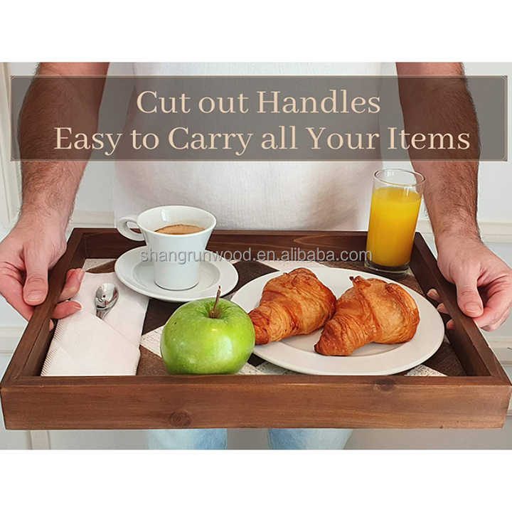 Rustic Rectangular Acacia Wood Bread Serving Tray With Handle ...