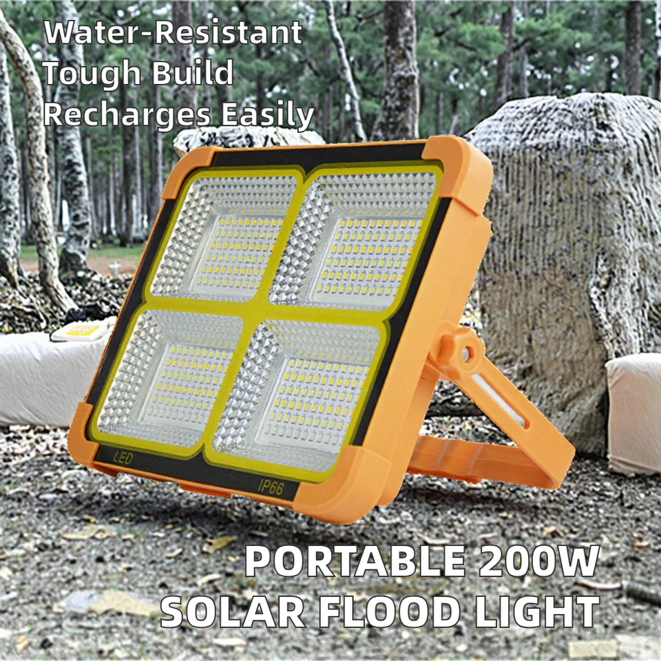200W Solar Powered LED Flood Light Portable Handle Waterproof Outdoor ...