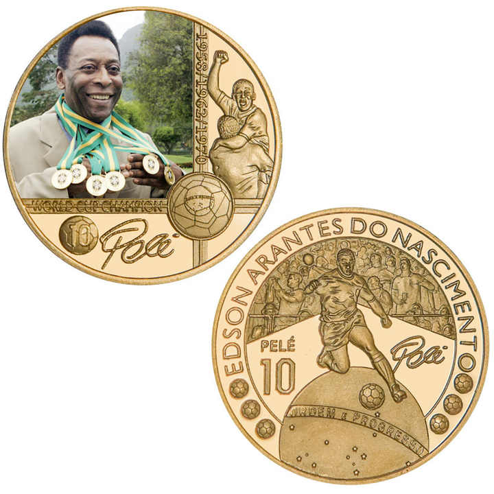 Famous Brazil Football Soccer Man Pele Gold Plated Coin Set