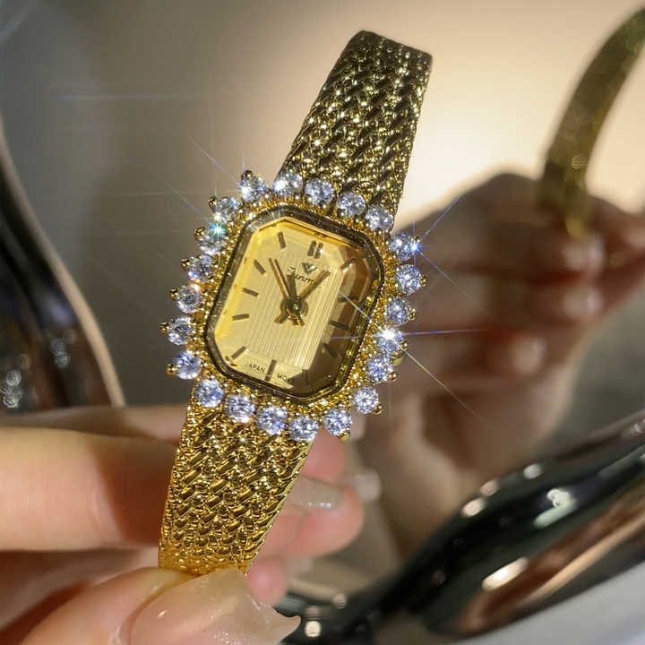 Vintage Women's Watch Gold Watch Inlaid with Rhinestones Luxurious ...