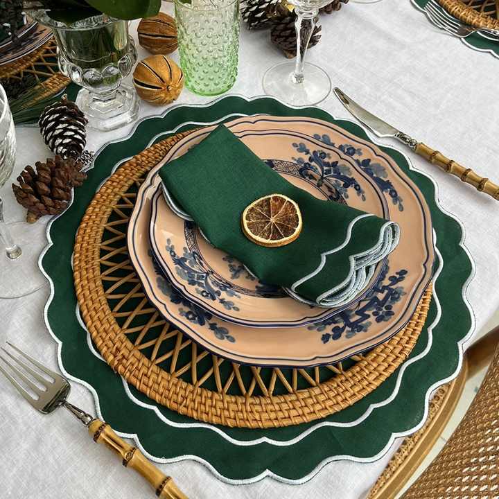Scallop Edge Placemat Wedding Scalloped Embroidered Linen Placemats ...