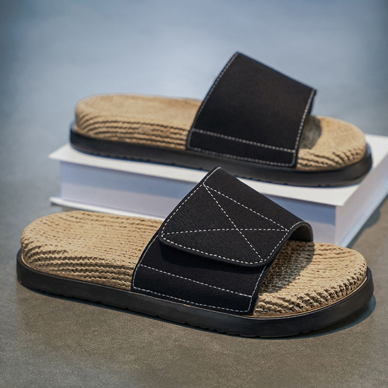 Men Slides PVC Suede Texture for Strap Woven Casual Blown Platform ...