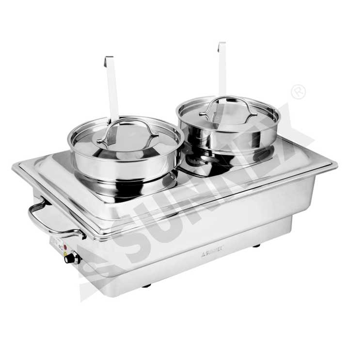 For Sunnex Double Pot Electric Food Warmer Stainless Steel Soup Station ...