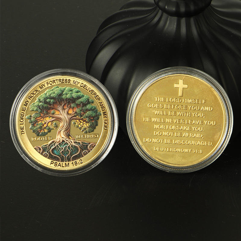 Tree Life Painted Gold-Plated 3D Commemorative Coin Foreign Trade Lucky ...