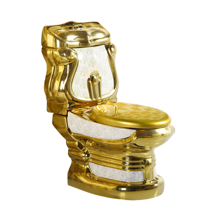 Luxury Golden Color Toilet Set - Dual-Flush & Floor Mounted