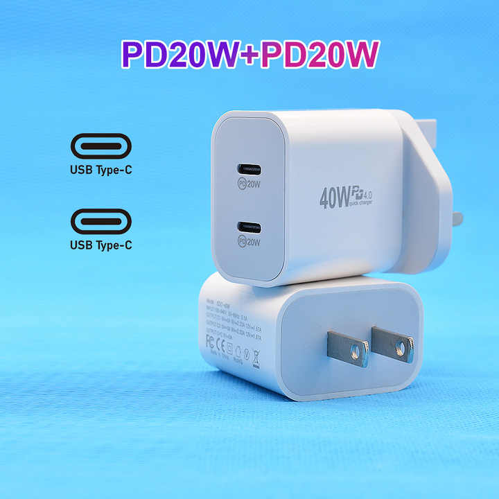 Best Selling 40W Type C Charger US/EU/UK/AU Socket USB-C Charger Dual ...